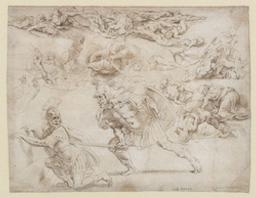 OPAC - Two Roman soldiers and various battle scenes; verso: sketch of a ...